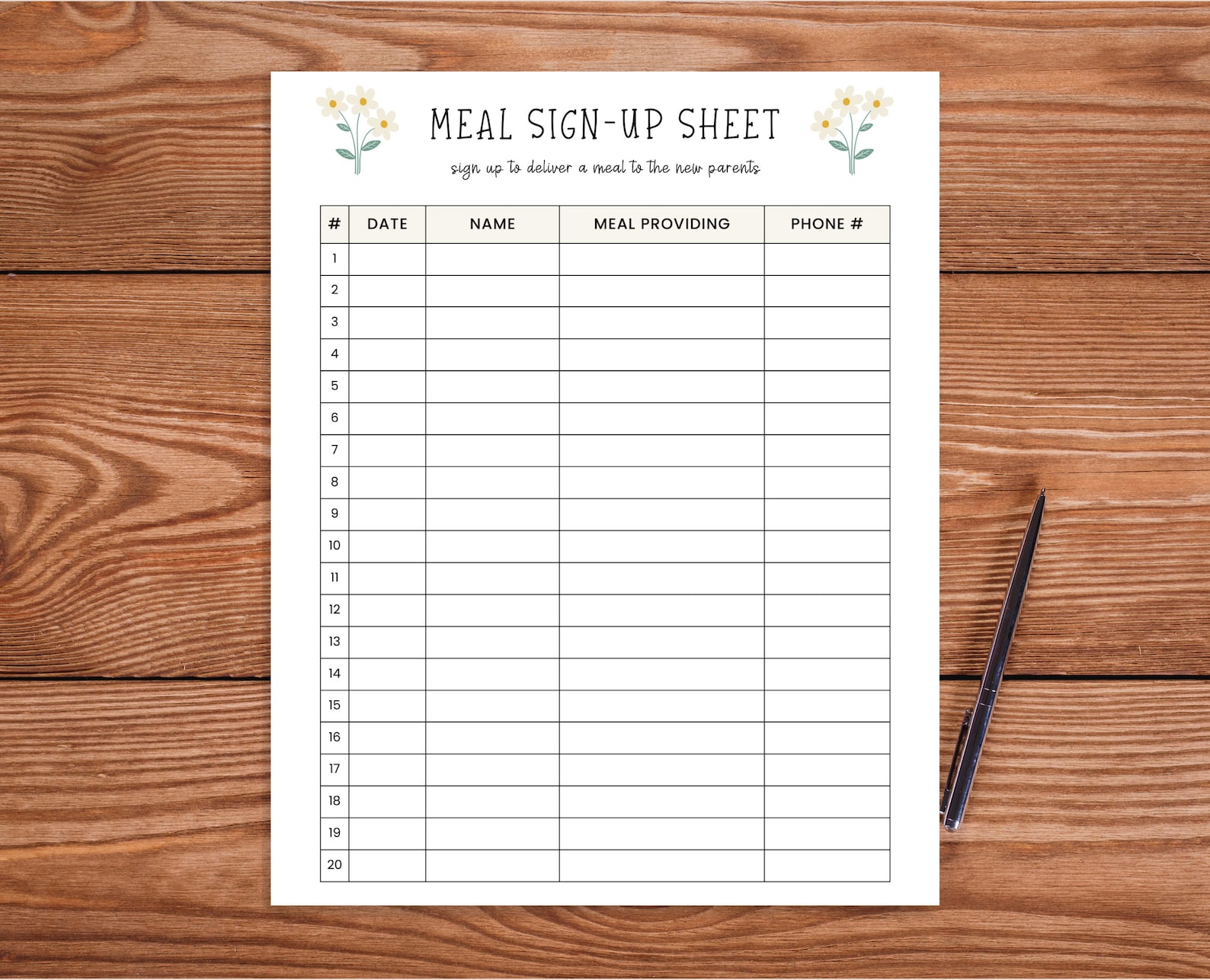 Meal Sign up Sheet, Meal Train Signup Sheet Printable, New Parents Food ...