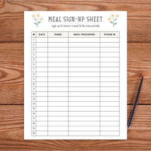 Meal Sign up Sheet, Meal Train Signup Sheet Printable, New Parents Food ...