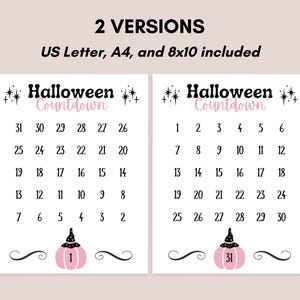 Halloween Countdown Calendar Printable, Pink Halloween Countdown ...