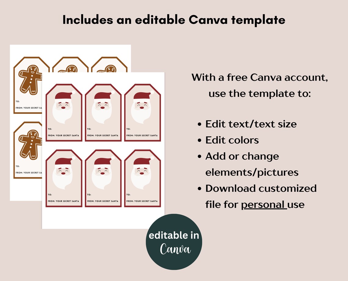 Editable Secret Santa Gift Tag, to From Gift Tags, Santa Gift Tags ...