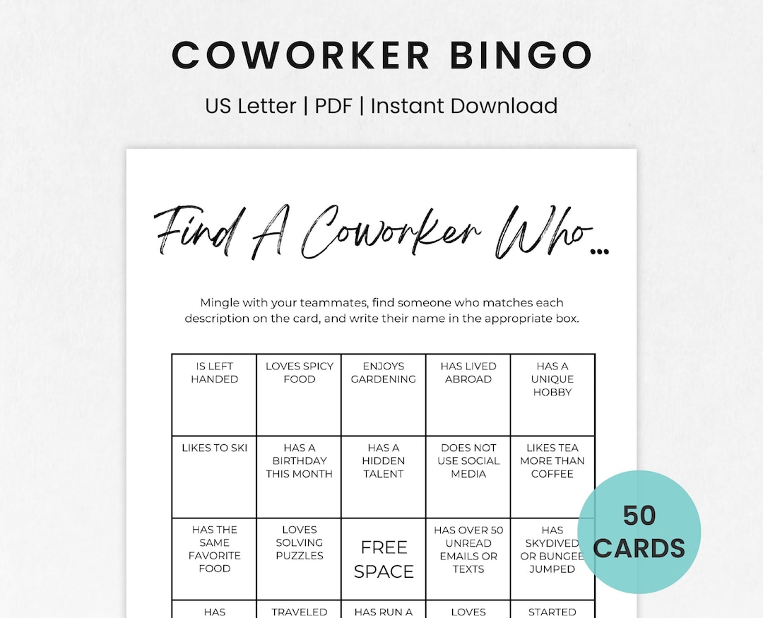 Coworker Bingo, Work Bingo, Office Bingo Printable, Bingo Game for ...