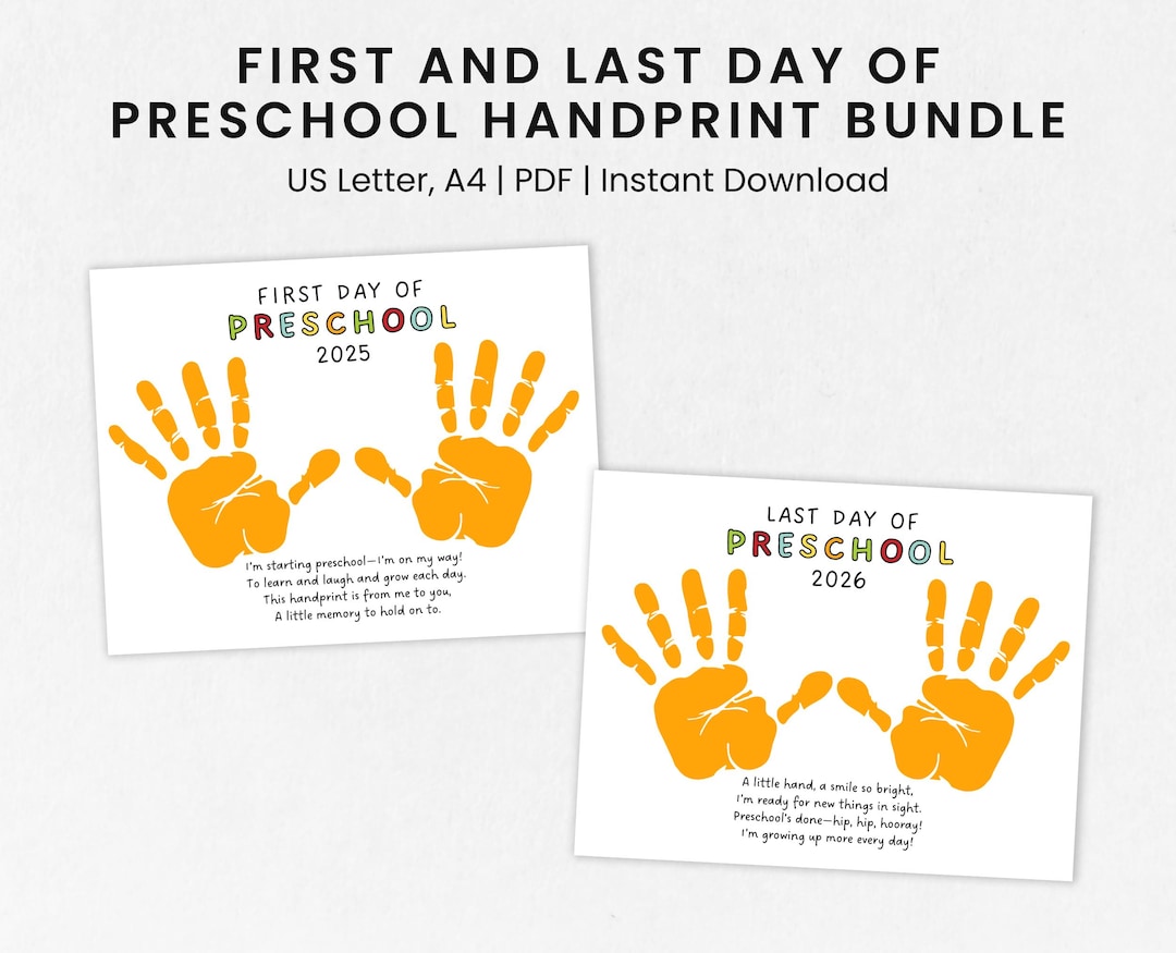 First Day of Preschool Handprint Art, Last Day of Prek Handprint Craft ...
