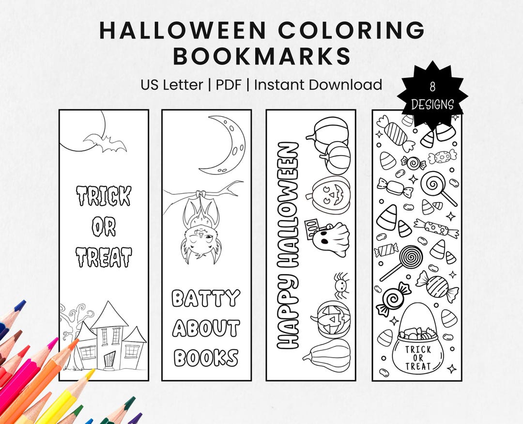 Halloween Bookmarks, Halloween Coloring Bookmarks, Printable Halloween ...