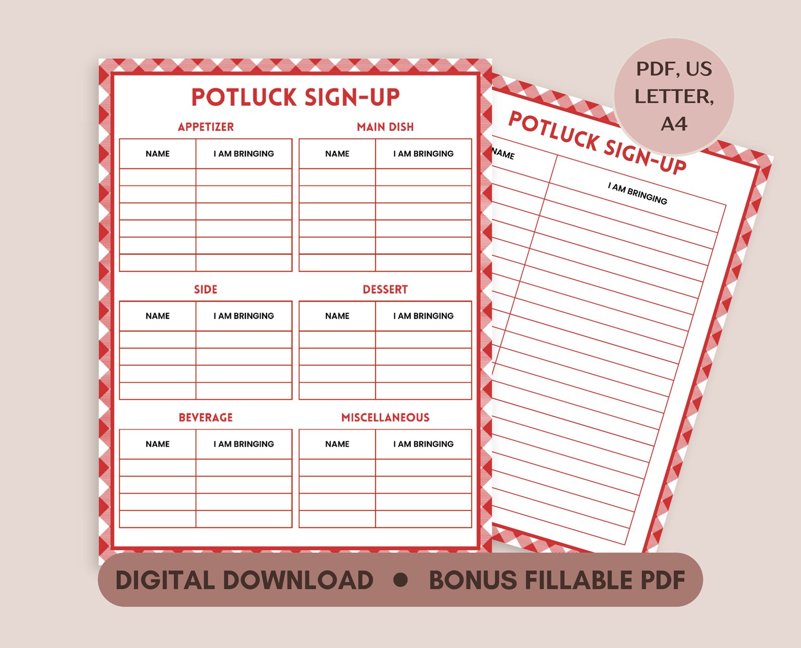 Potluck Sign up Sheet, Office Potluck Party Printable, Picnic Potluck ...