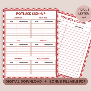 Potluck Sign up Sheet, Office Potluck Party Printable, Picnic Potluck ...