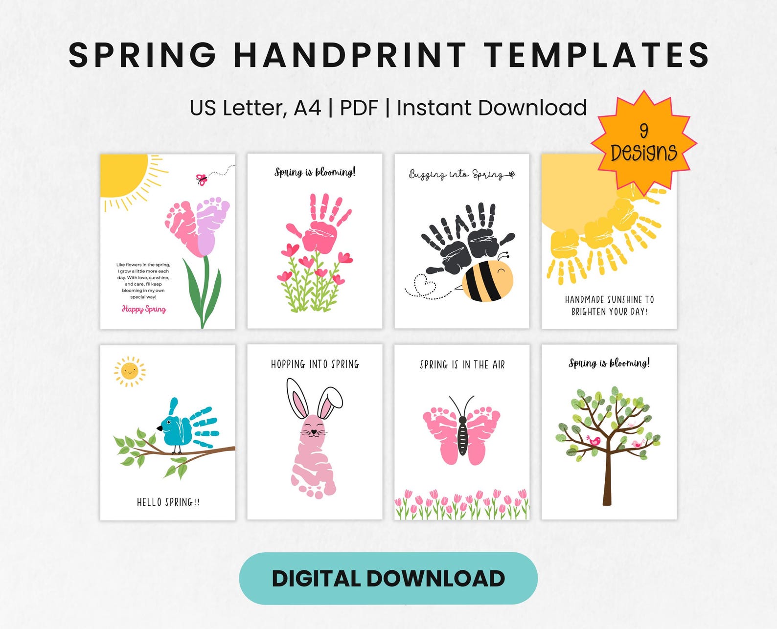 Spring Handprint Art Templates, Spring Handprint Crafts, Spring ...