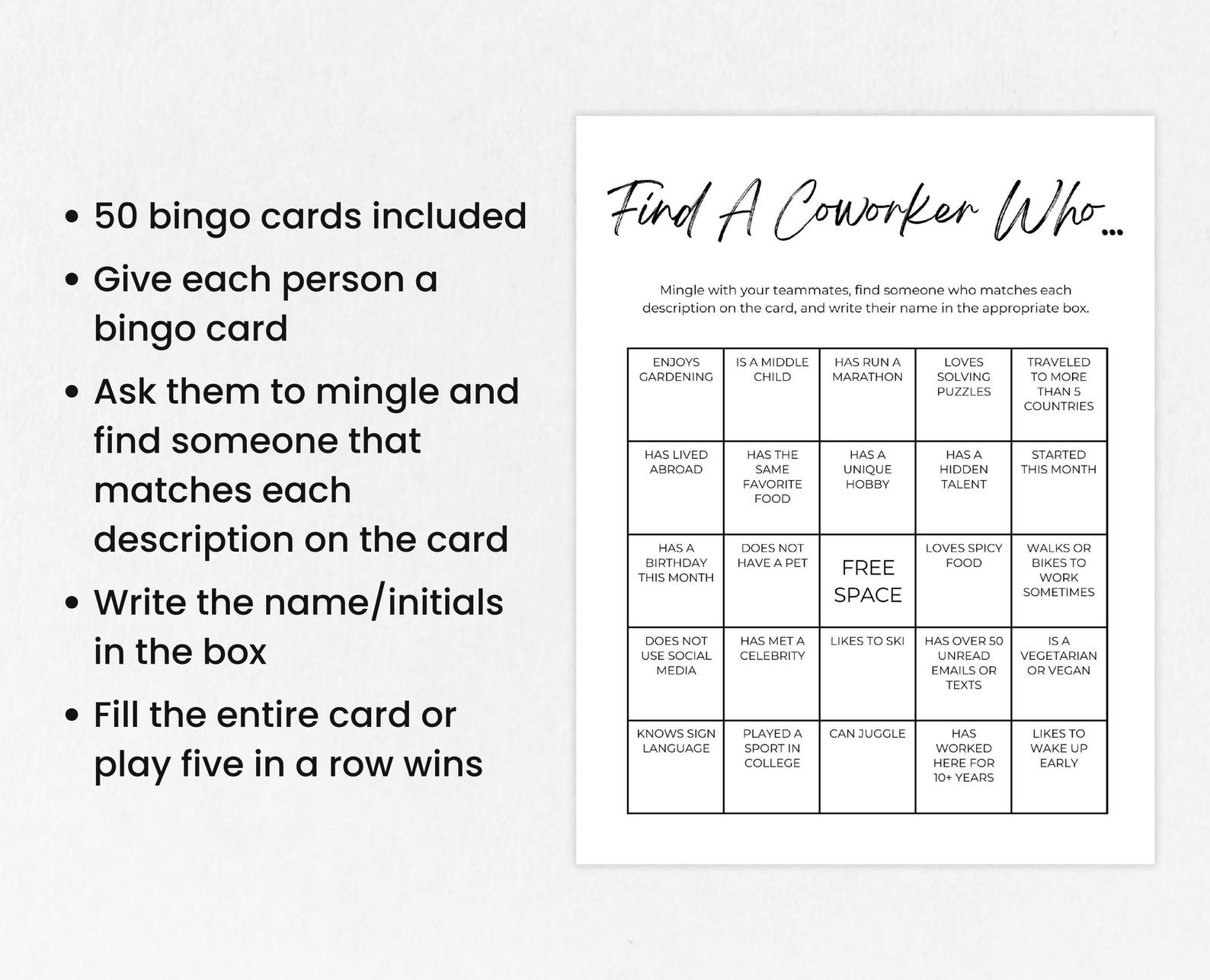 Coworker Bingo, Work Bingo, Office Bingo Printable, Bingo Game for ...