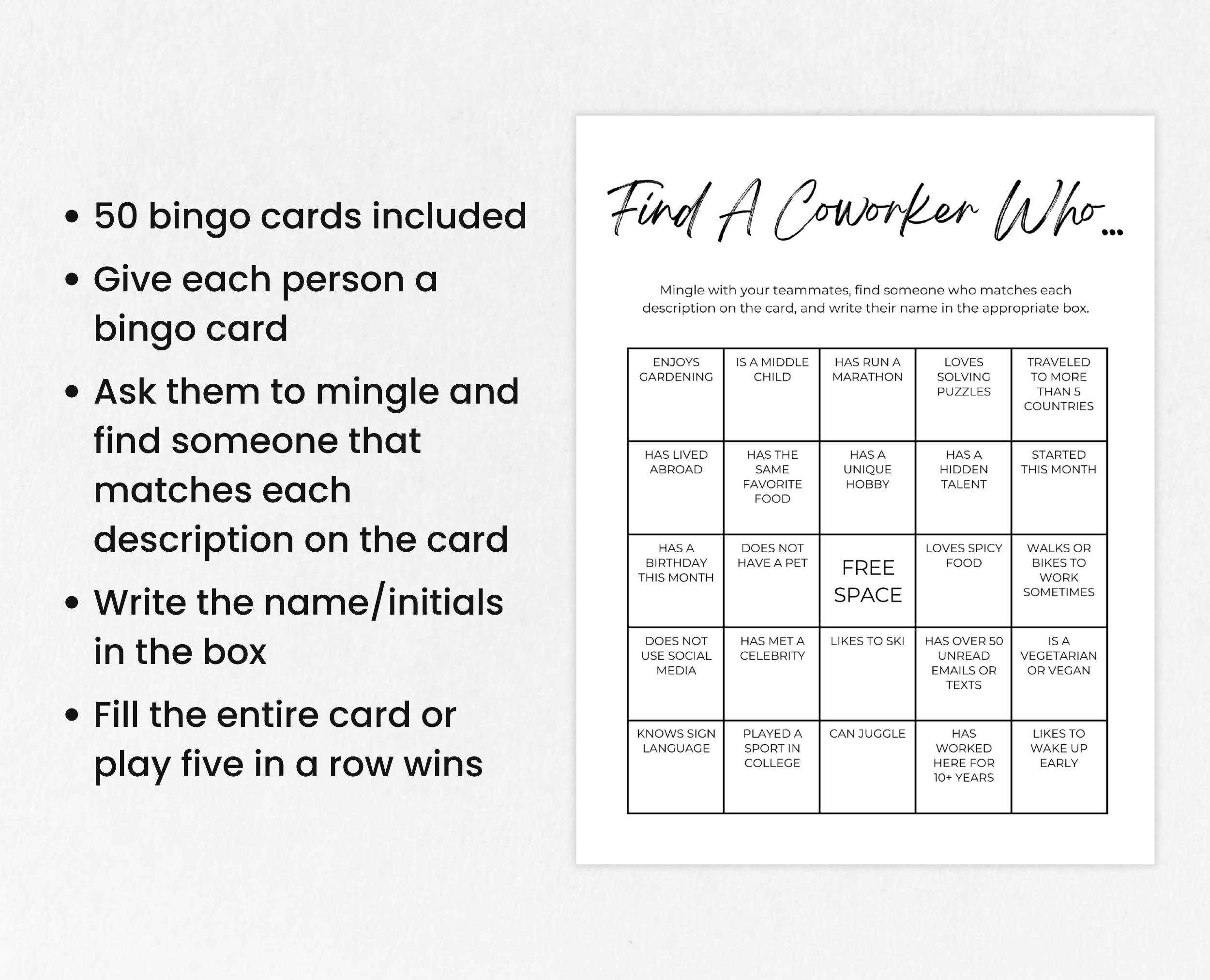 Coworker Bingo, Work Bingo, Office Bingo Printable, Bingo Game for ...