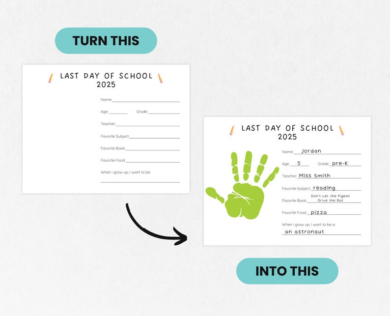 Editable Last Day of School Handprint Art, Kindergarten Graduation ...