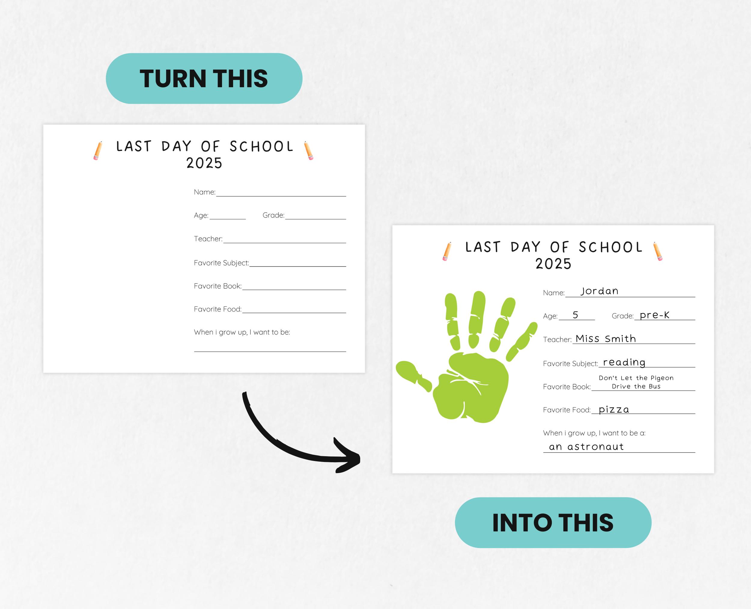 Editable Last Day of School Handprint Art, Kindergarten Graduation ...