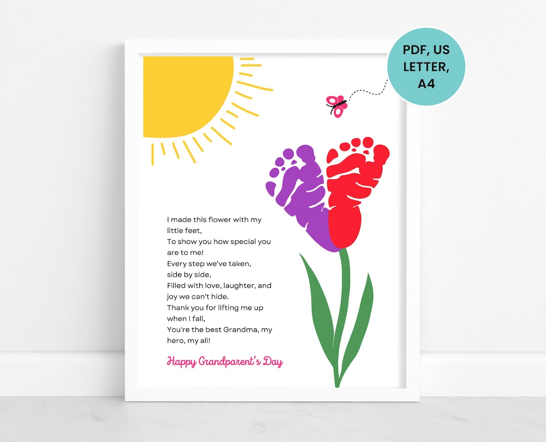 Grandparent's Day Footprint Art Template, Grandma Flower Footprint ...