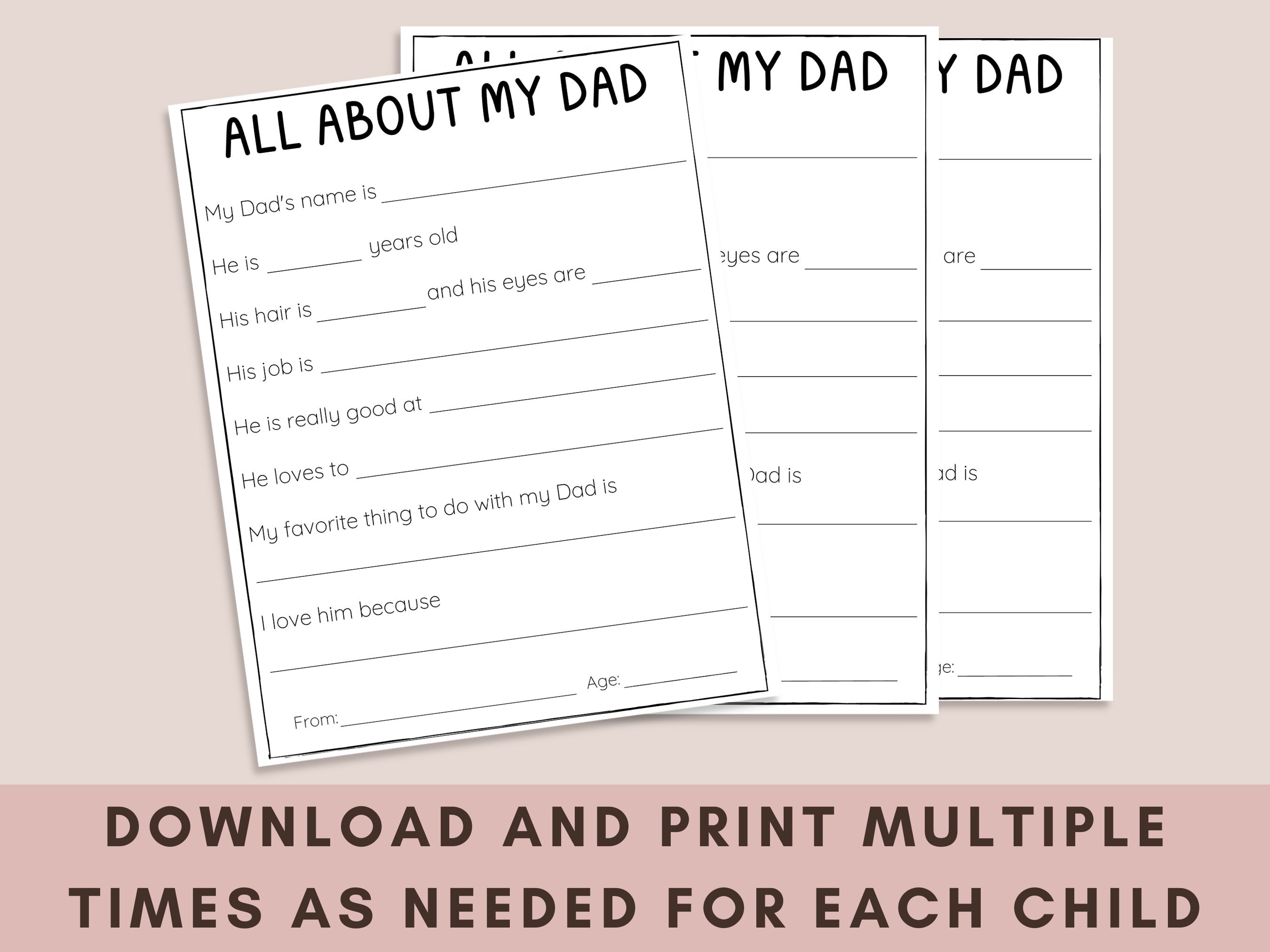 Father's Day Bundle, All About My Dad Printable, Father's Day Handprint ...