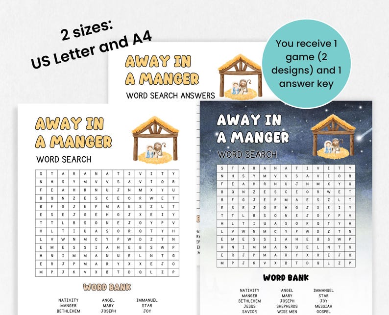 Nativity Printable Word Search, Bible Word Search, Printable Word ...