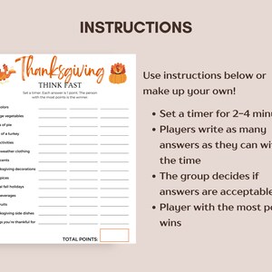 Thanksgiving Think Fast Game, Printable Thanksgiving Fun Party Activity ...