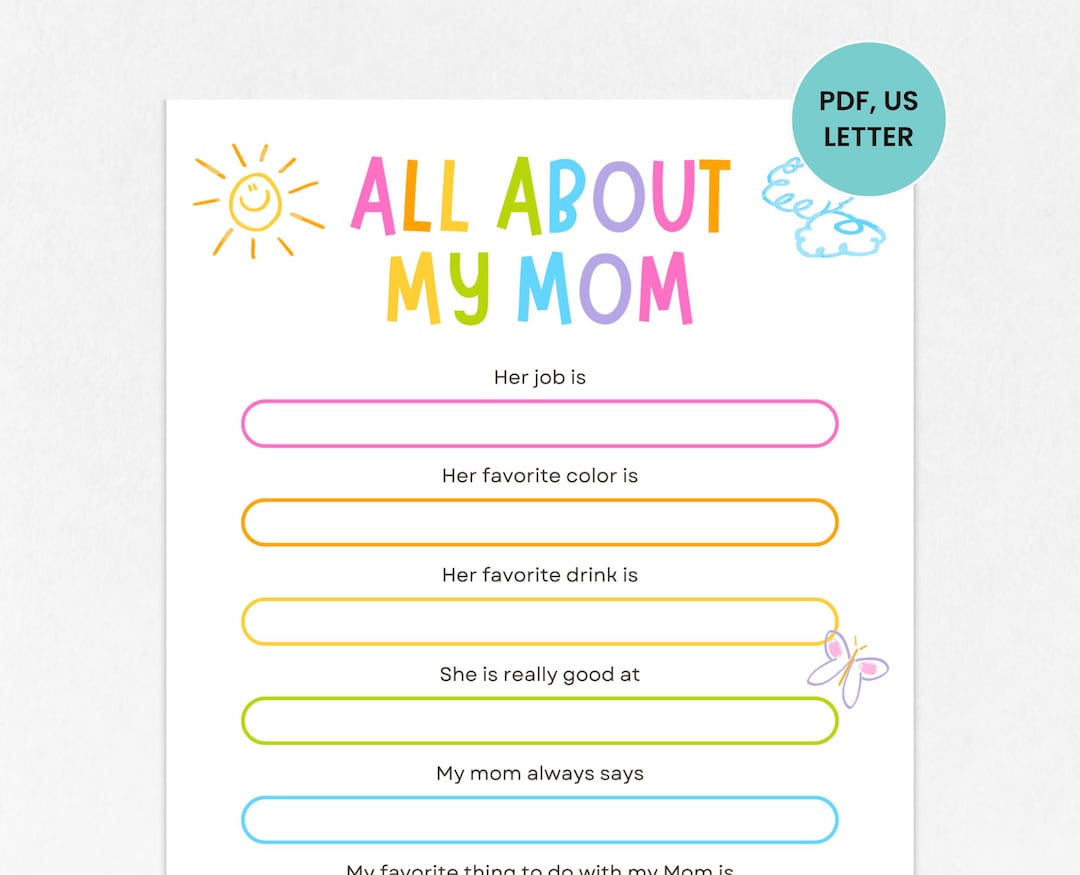 All About My Mom Printable, Mom Questionnaire, Mother's Day Gift for ...