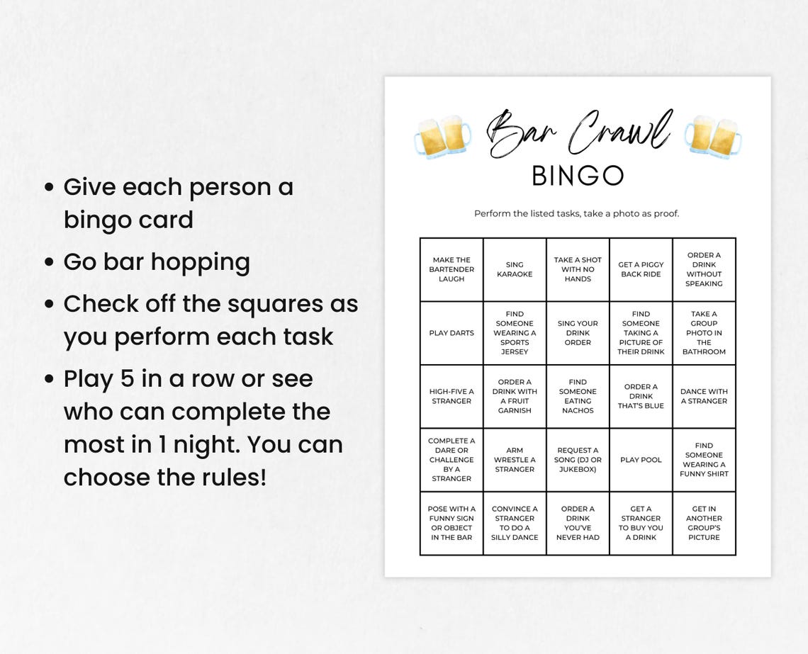 Editable Bar Crawl Bingo, Bar Bingo, Pub Crawl Bingo Printable, Bar ...
