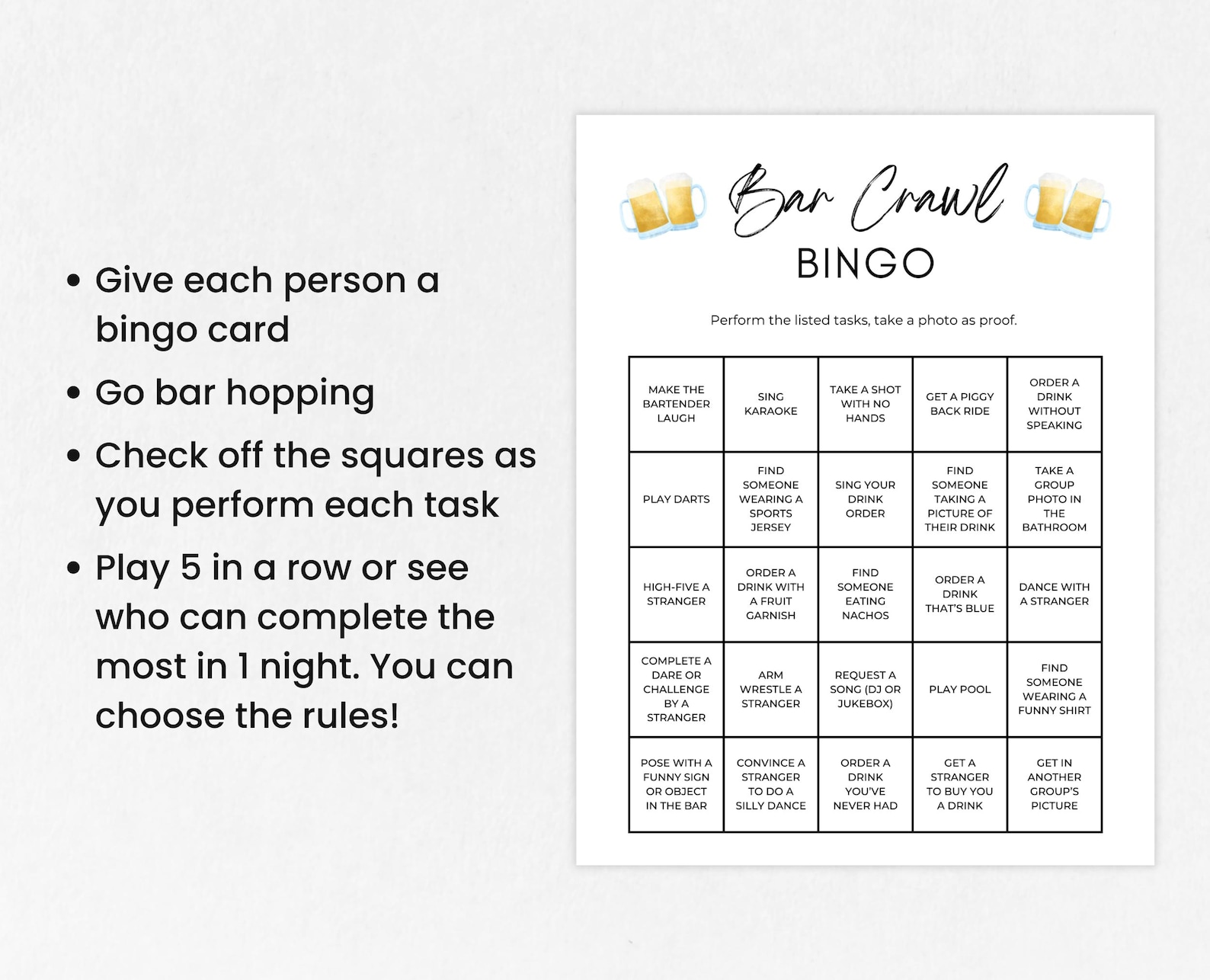 Editable Bar Crawl Bingo, Bar Bingo, Pub Crawl Bingo Printable, Bar ...