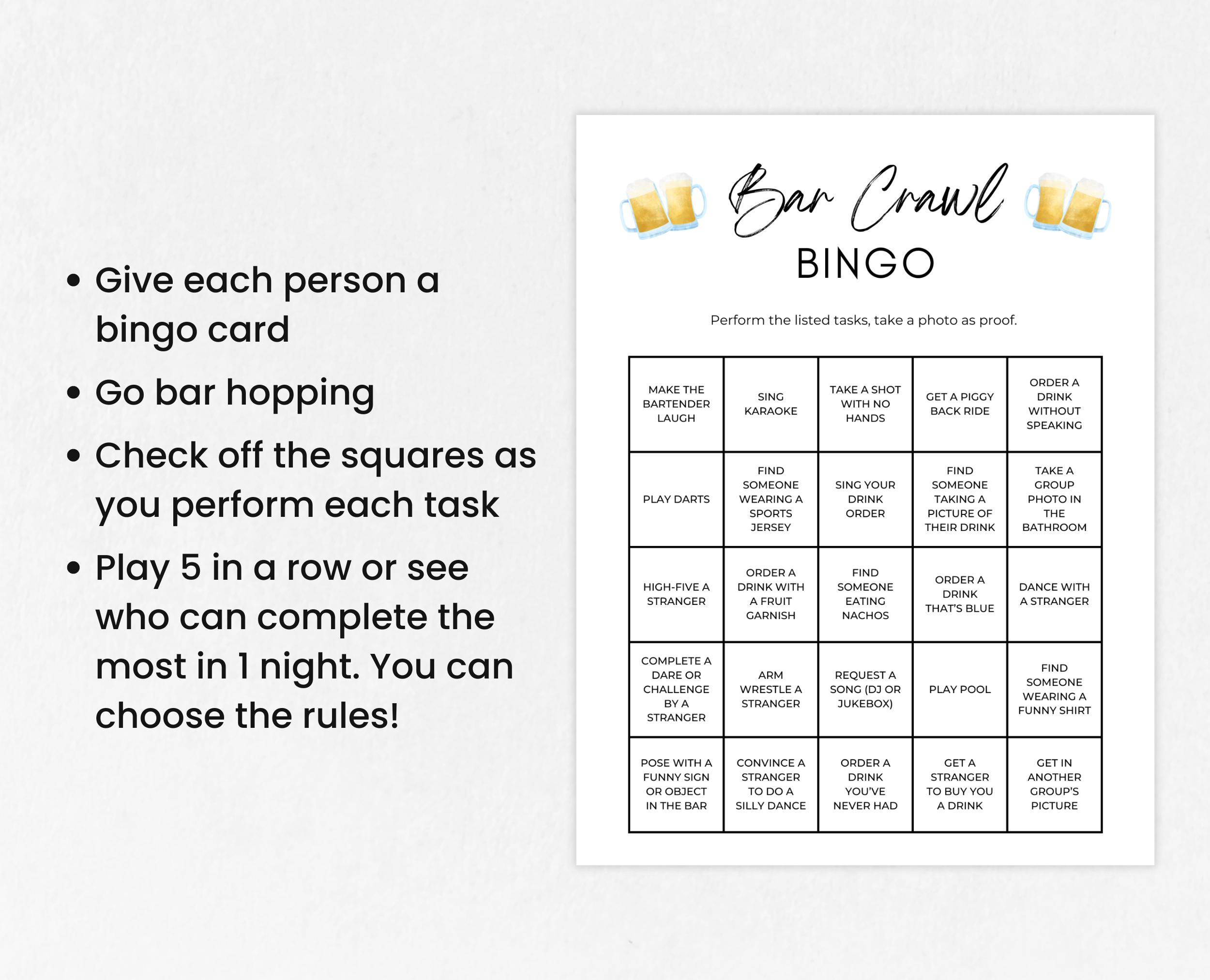 Editable Bar Crawl Bingo, Bar Bingo, Pub Crawl Bingo Printable, Bar ...