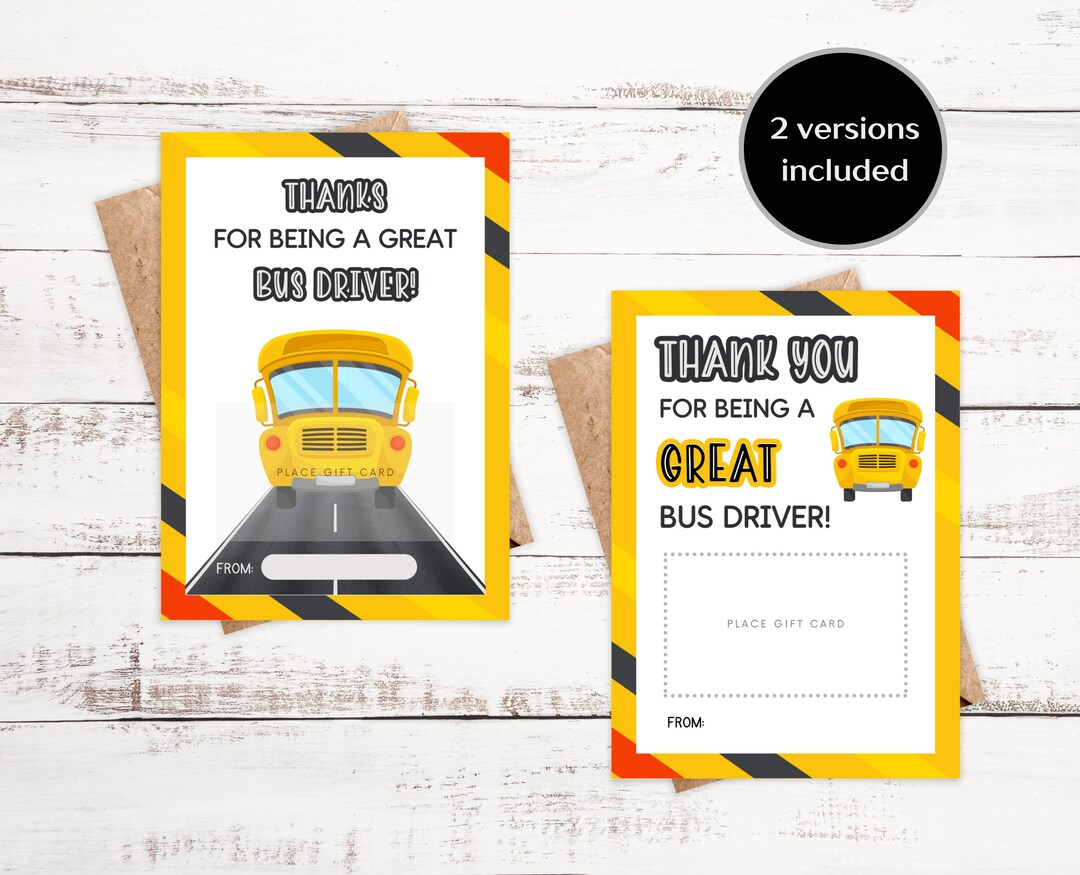 Printable Gift Card Holder for Bus Driver, Bus Driver Appreciation Gift ...