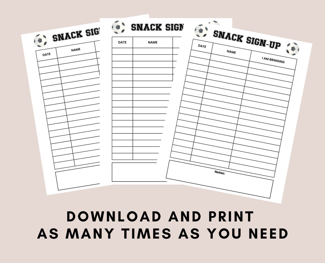 Snack Sign up Sheet Fillable, Soccer Coach Snack Signup Sheet Printable ...