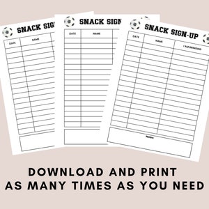 Snack Sign up Sheet Fillable, Soccer Coach Snack Signup Sheet Printable ...
