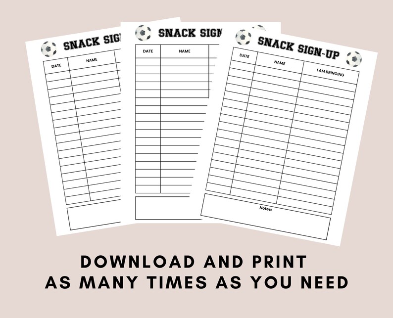 Snack Sign up Sheet Fillable, Soccer Coach Snack Signup Sheet Printable ...
