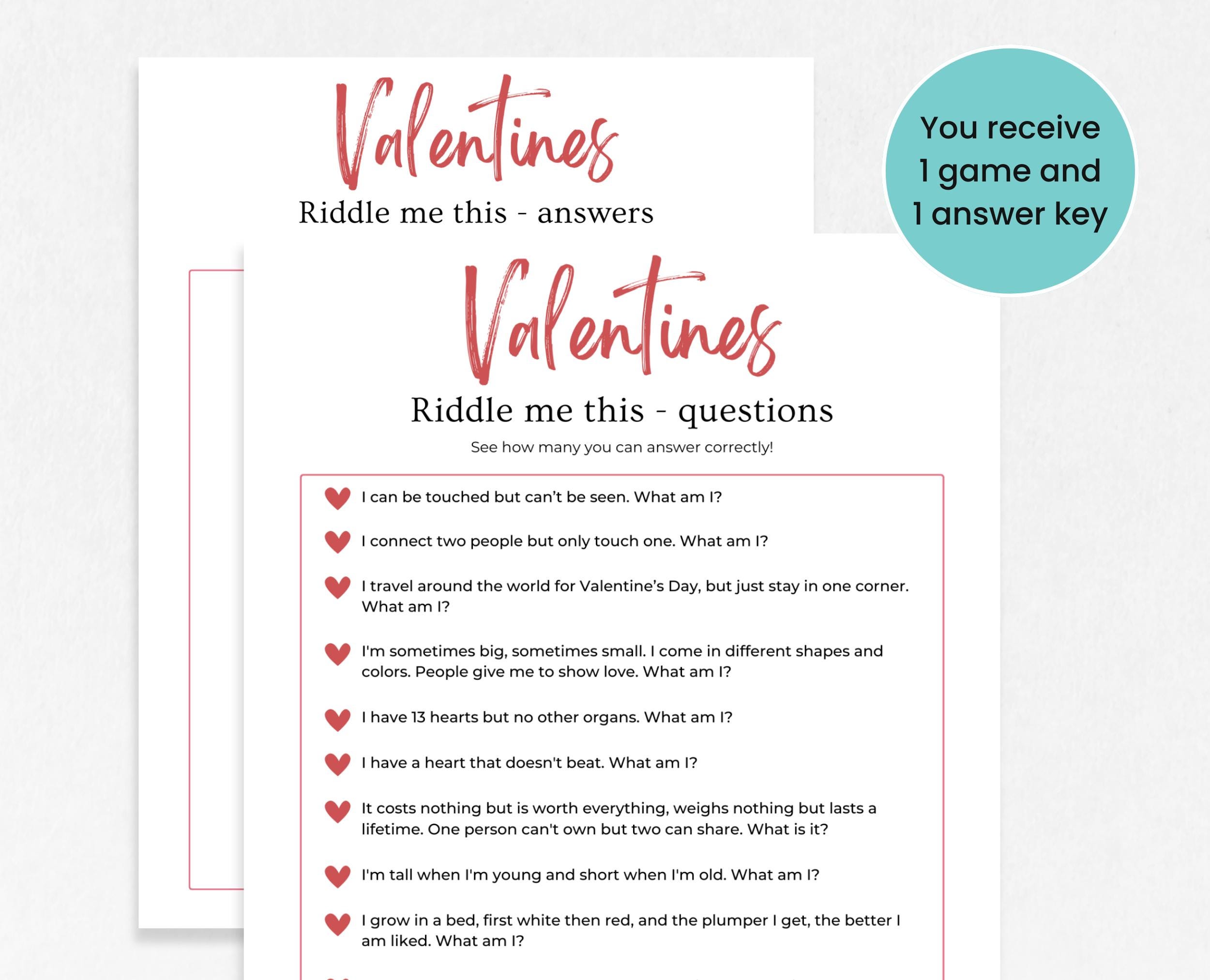Valentine Riddles, Valentines Riddle Me This Game, Valentine's Day Game ...
