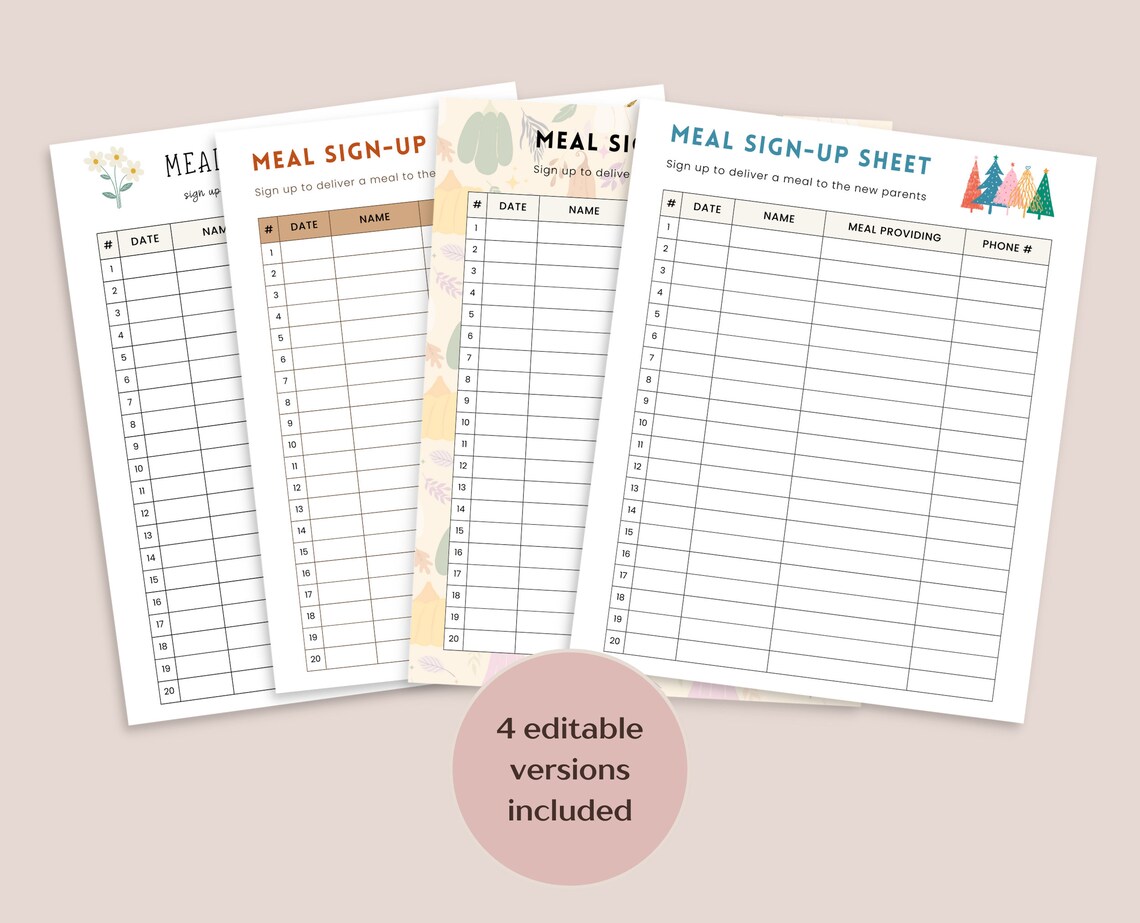 Editable Meal Sign up Sheet, Meal Train Signup Sheet Printable ...