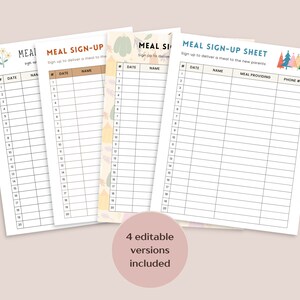 Editable Meal Sign up Sheet, Meal Train Signup Sheet Printable ...