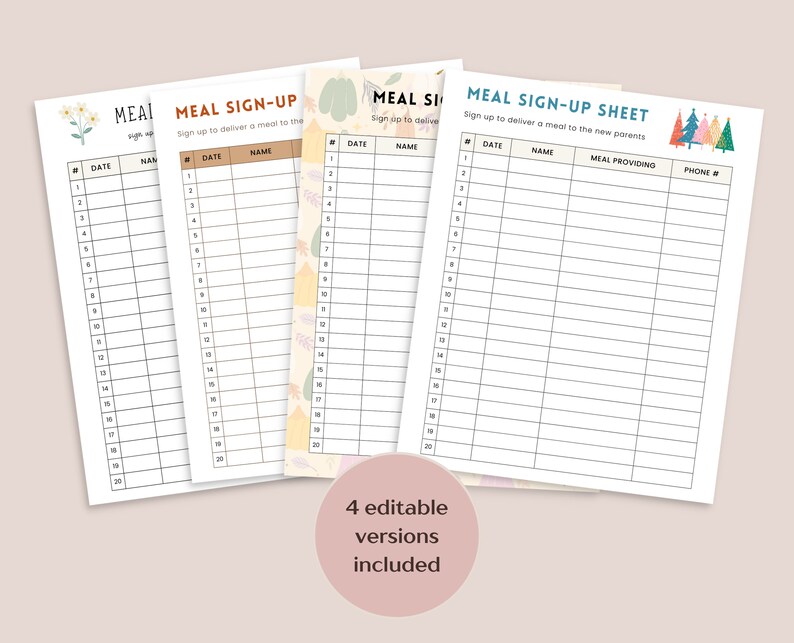 Editable Meal Sign up Sheet, Meal Train Signup Sheet Printable ...