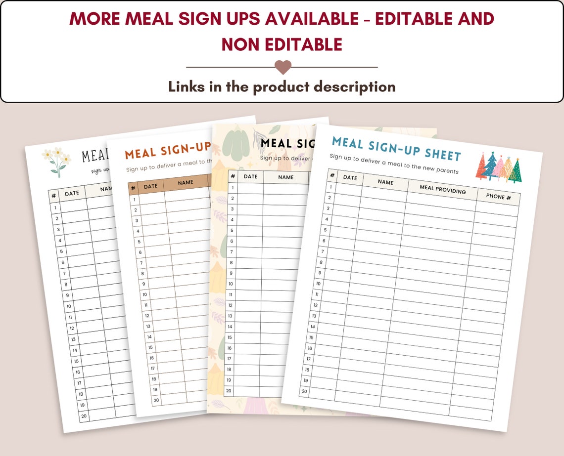 Meal Sign up Sheet, Meal Train Signup Sheet Printable, Food Signup ...