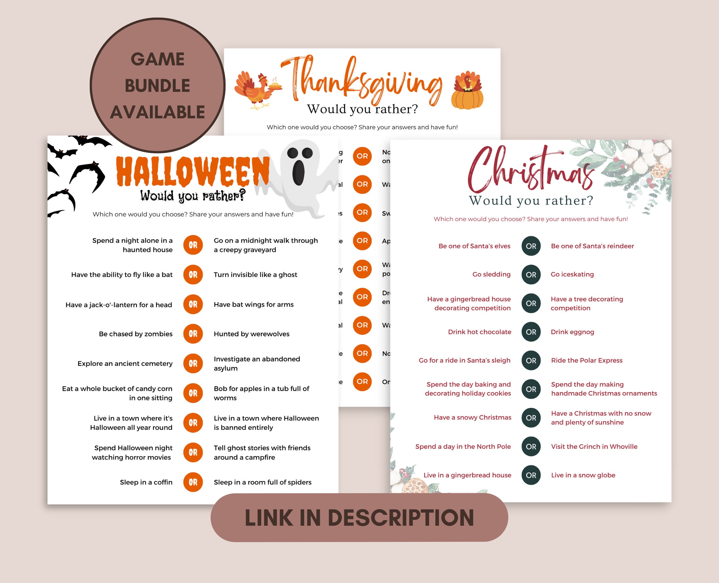 Thanksgiving Would You Rather, Activities for Kids Printable ...