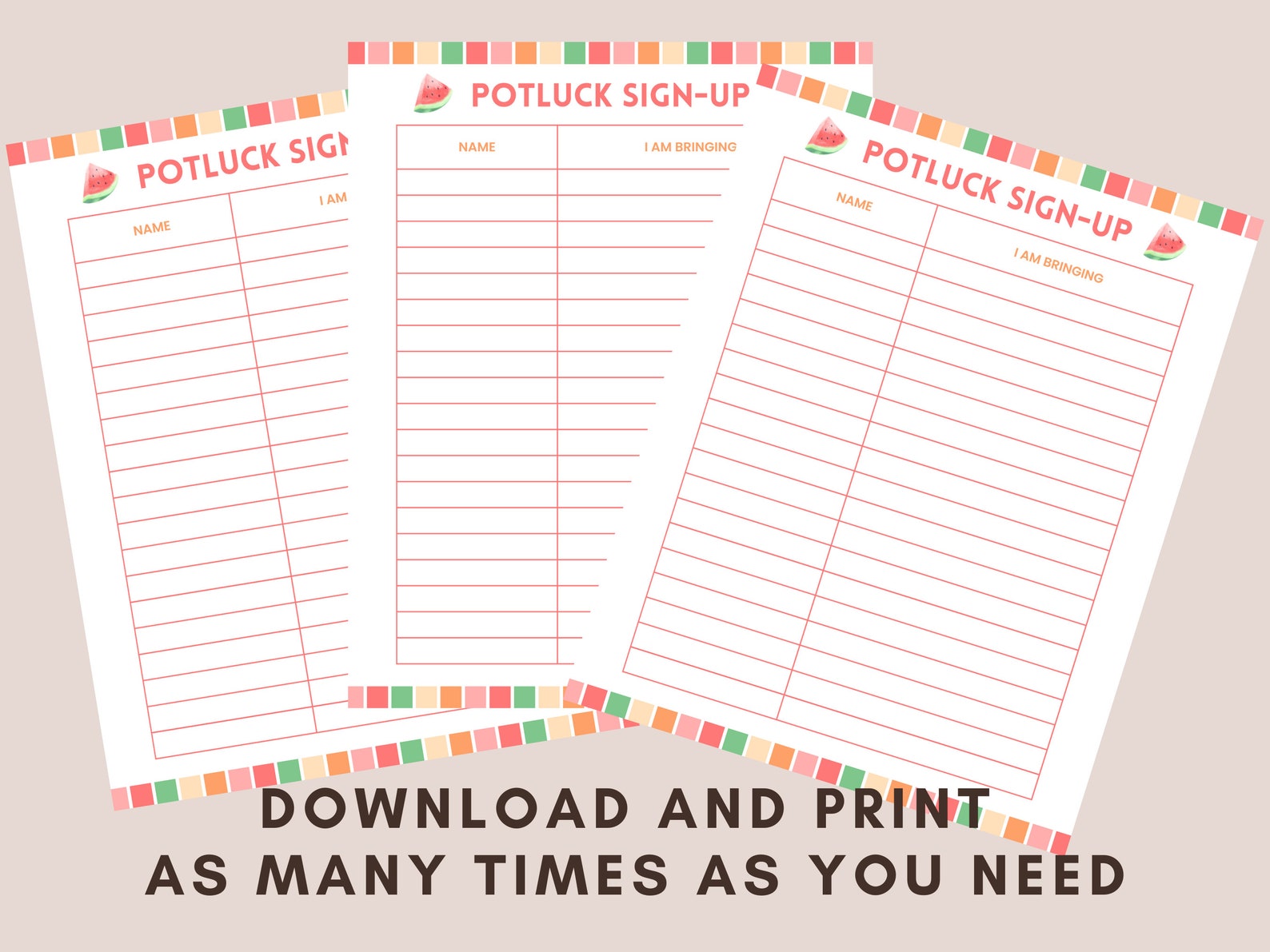 Potluck Sign up Sheet, Office Potluck Party Printable, Summer Party ...