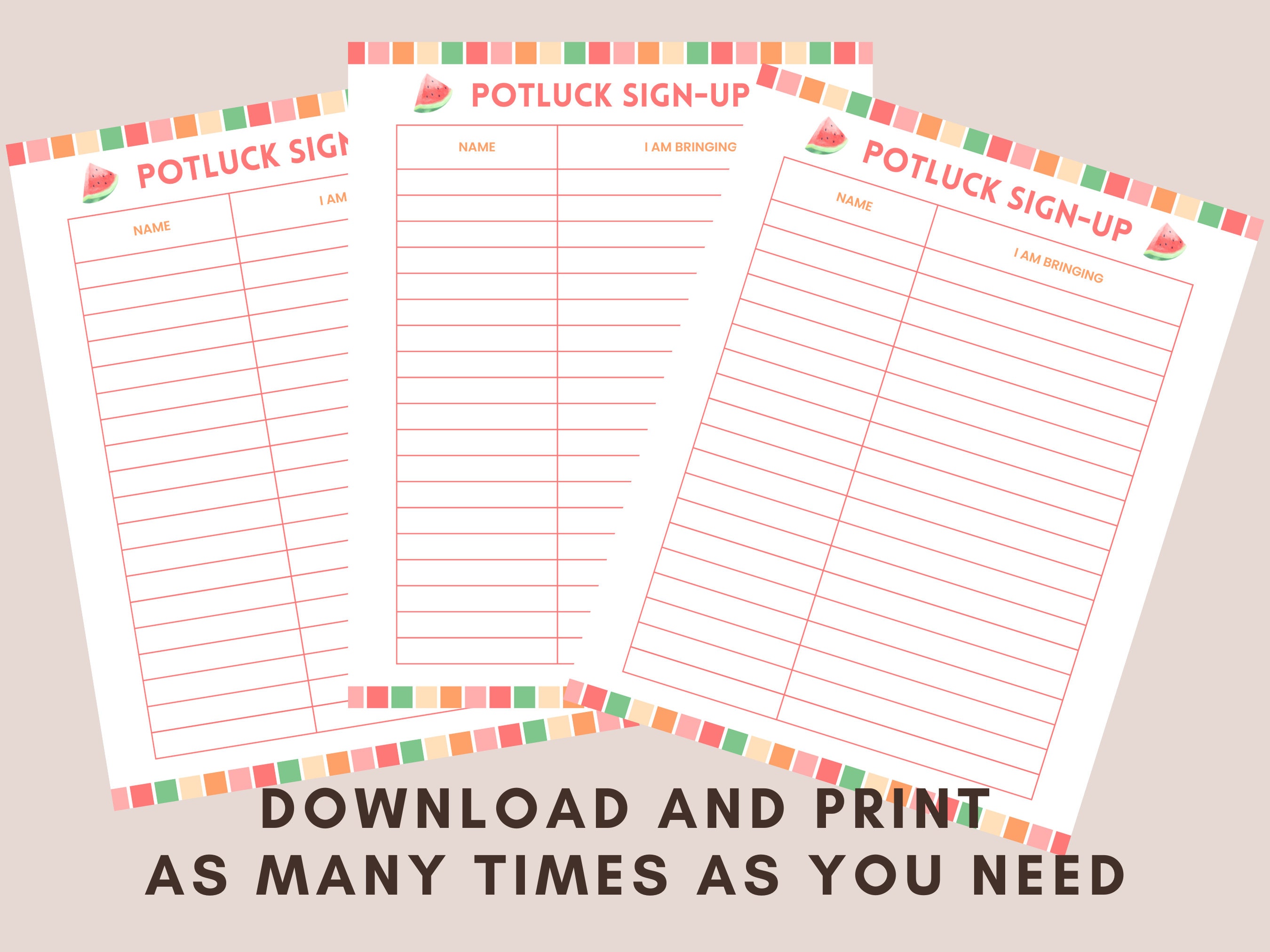 Potluck Sign up Sheet, Office Potluck Party Printable, Summer Party ...