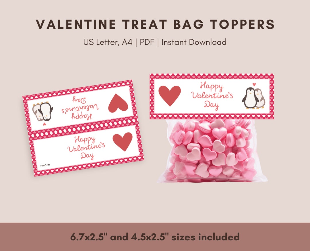 Valentines Treat Bag Toppers, Printable Favor Bag Toppers, Cookie Bag ...