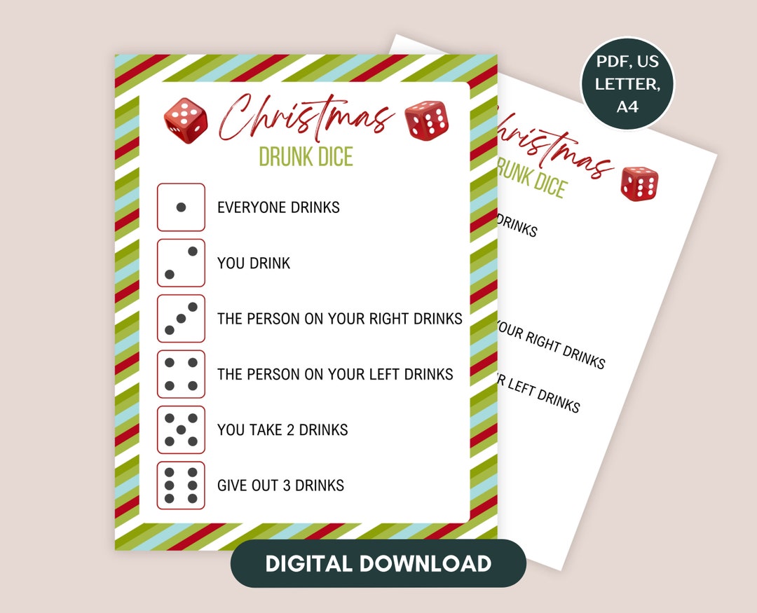 Drunk Dice Game Printable, Christmas Dice Game, Party Drinking Game ...