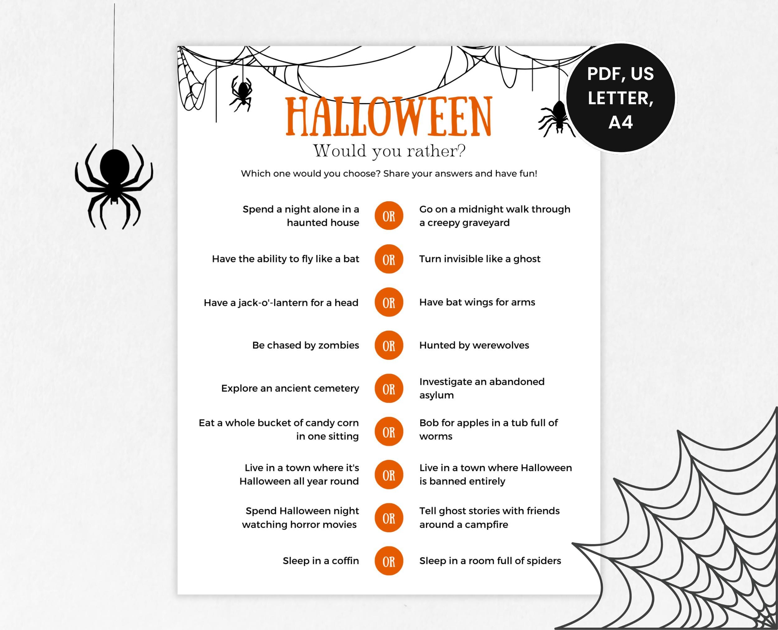 Halloween Would You Rather, Printable Halloween Party Activity, Virtual ...