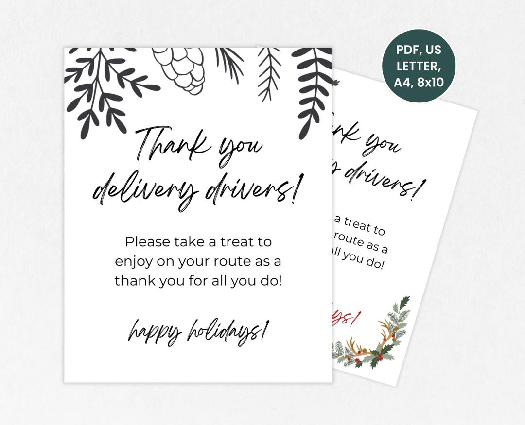 Delivery Driver Thank You Printable, Delivery Thank You, Holiday Thank ...