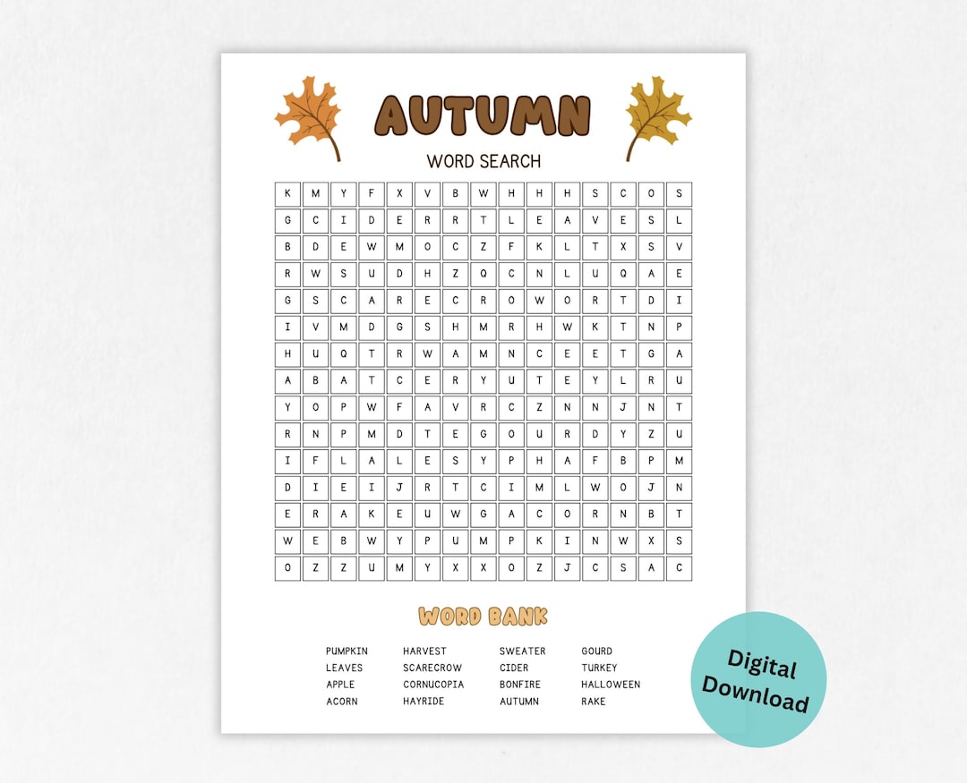 Autumn Word Search, Fall Word Search, Printable Word Search Puzzle ...