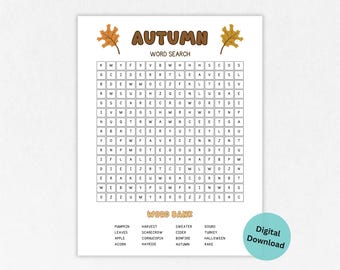 Autumn Word Search, Fall Word Search, Printable Word Search Puzzle ...
