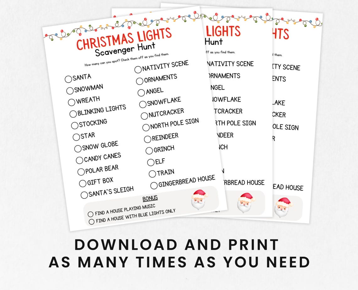 Christmas Lights Scavenger Hunt, Holiday Lights Scavenger Hunt for Kids ...