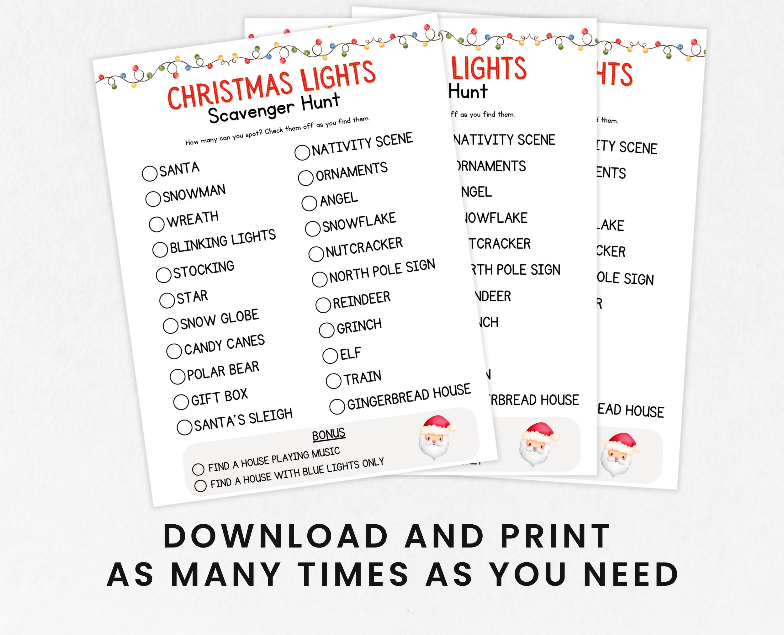 Christmas Lights Scavenger Hunt, Holiday Lights Scavenger Hunt for Kids ...