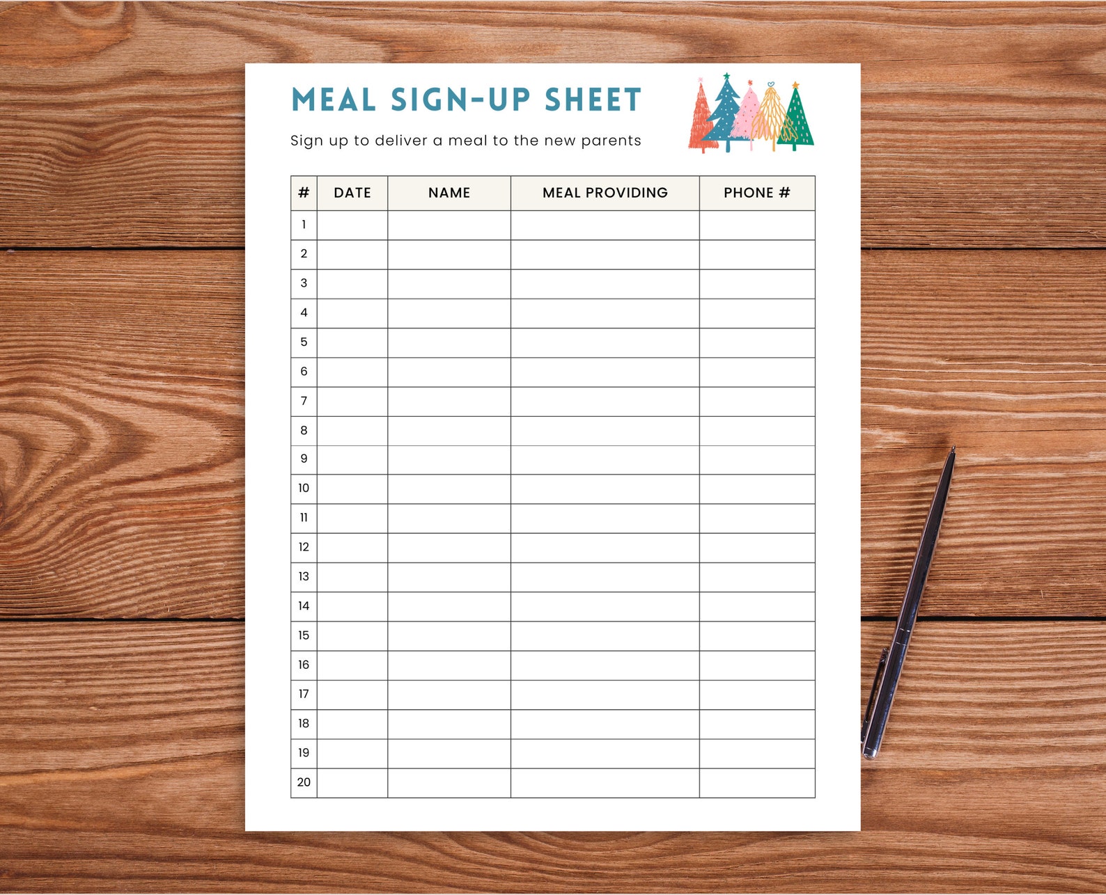 Meal Sign up Sheet, Winter Meal Train Signup Sheet Printable, Food ...