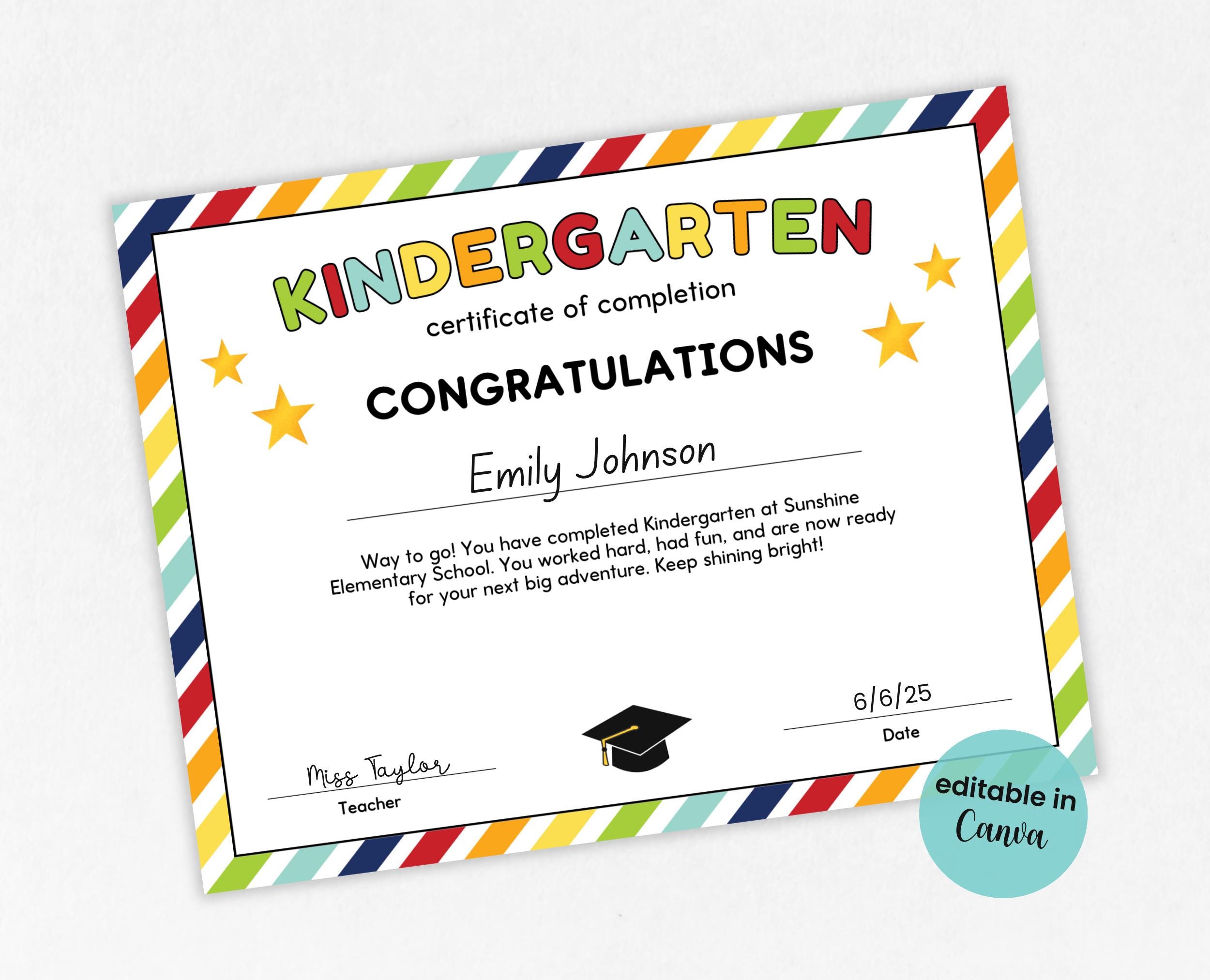 Editable Kindergarten Graduation Diploma, Customizable Kindergarten ...