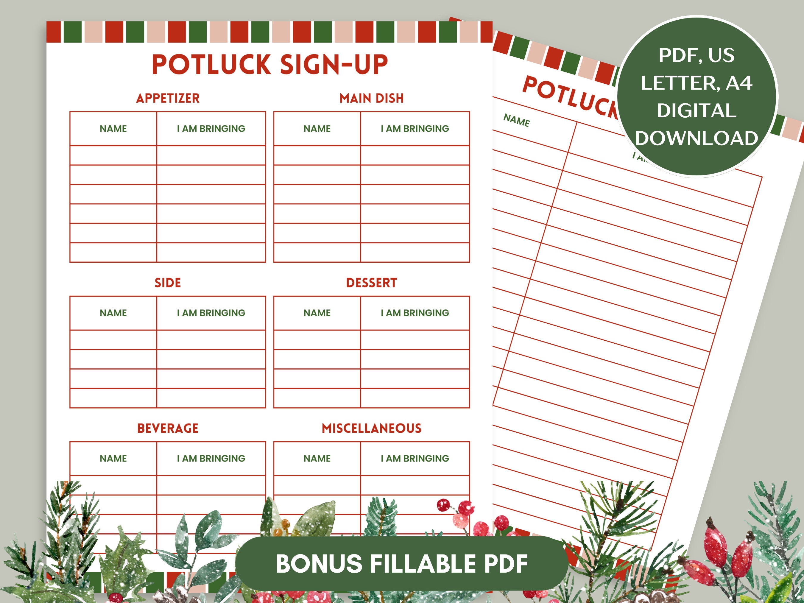 Holiday Potluck Sign up Sheet, Office Potluck Party Printable ...