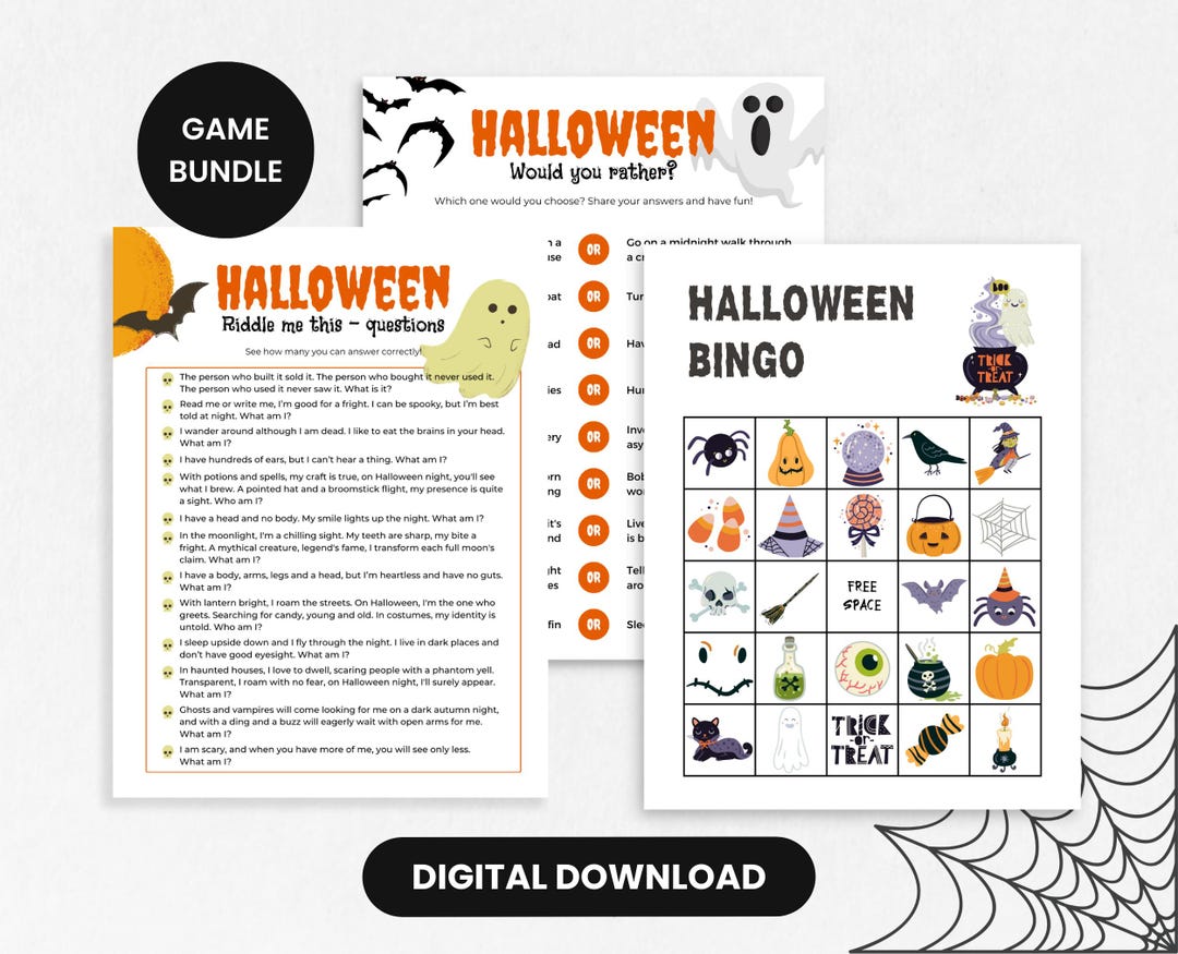 Halloween Activities Printable Bundle, Halloween Riddles, Would You ...