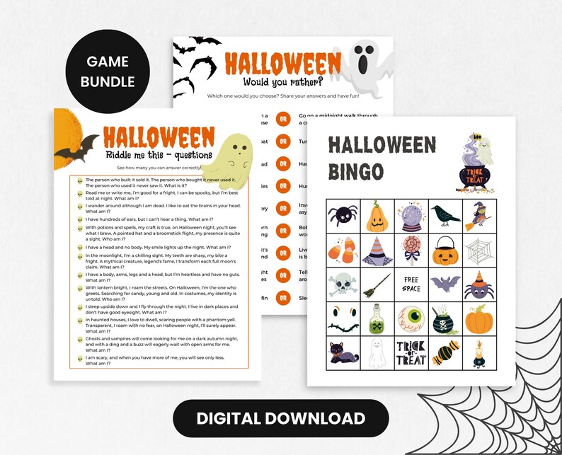Halloween Activities Printable Bundle, Halloween Riddles, Would You ...