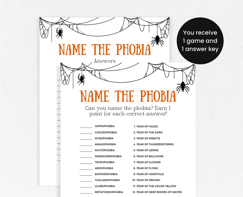 Name the Phobia Game, Halloween Phobia Trivia Game, Phobia Match ...