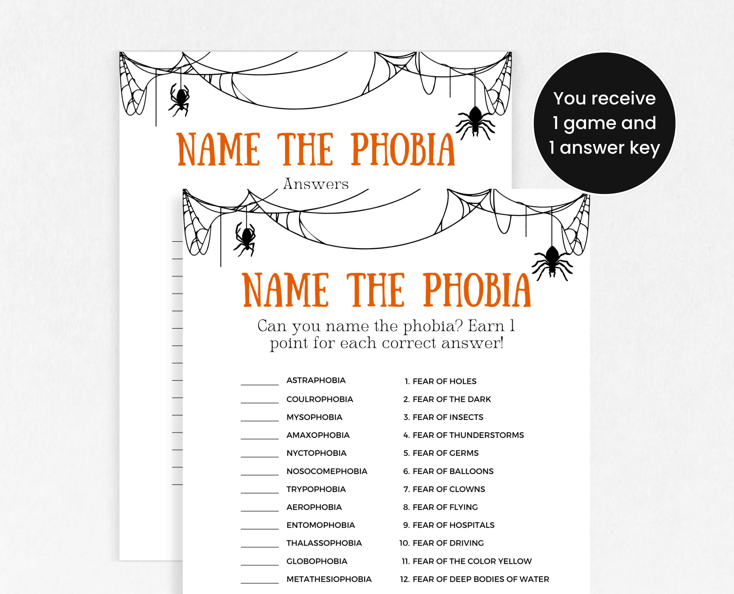 Name the Phobia Game, Halloween Phobia Trivia Game, Phobia Match ...