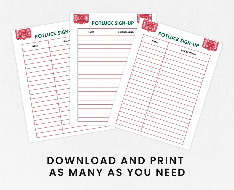 Fiesta Potluck Sign up Sheet, Office Potluck Party Printable, Taco ...